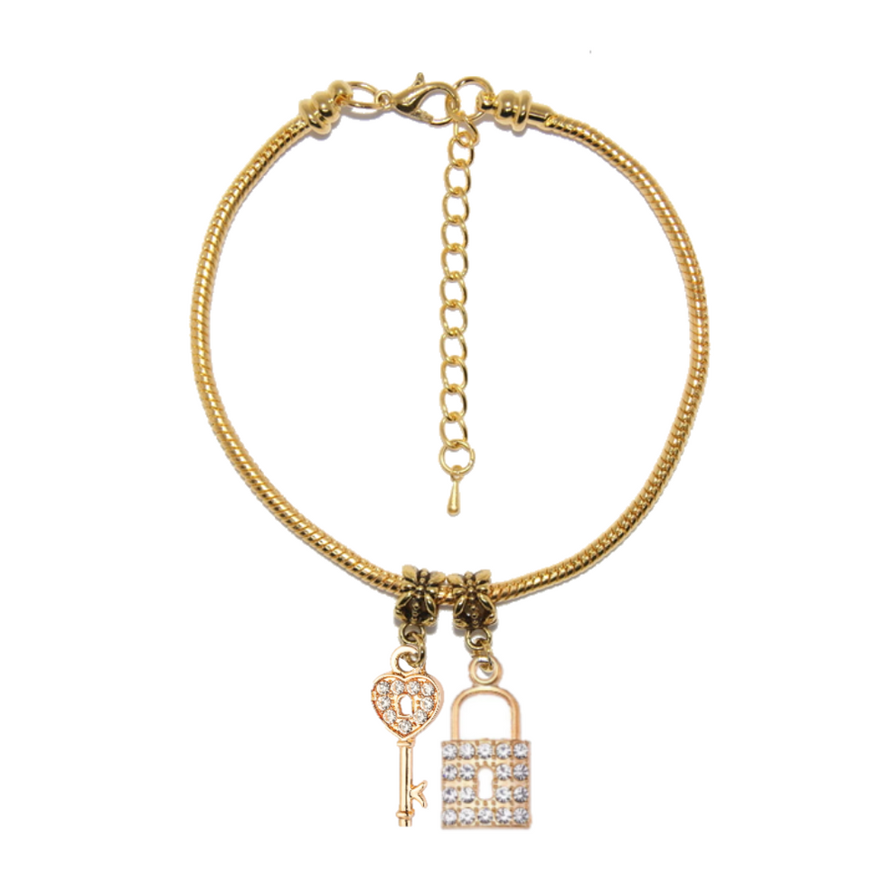Euro Anklet / Ankle Chain Gold Lock and Key Mistress Keyholder and Cha ...